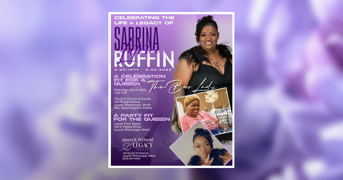 Sabrina Ruffin Obituary June 28, 2025 - Legacy Funeral Home & Cremation ...