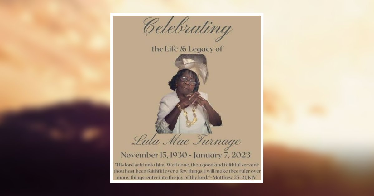 Lula Mae Turnage Obituary January 7, 2023 - R. Swinson Funeral Service
